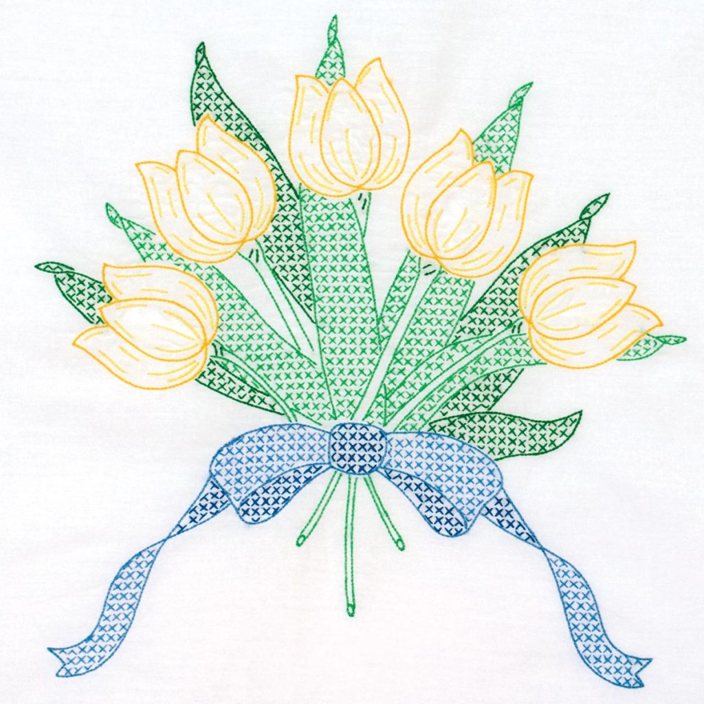 Tulips & Ribbon 18″ Quilt Blocks - Jack Dempsey Needle Art