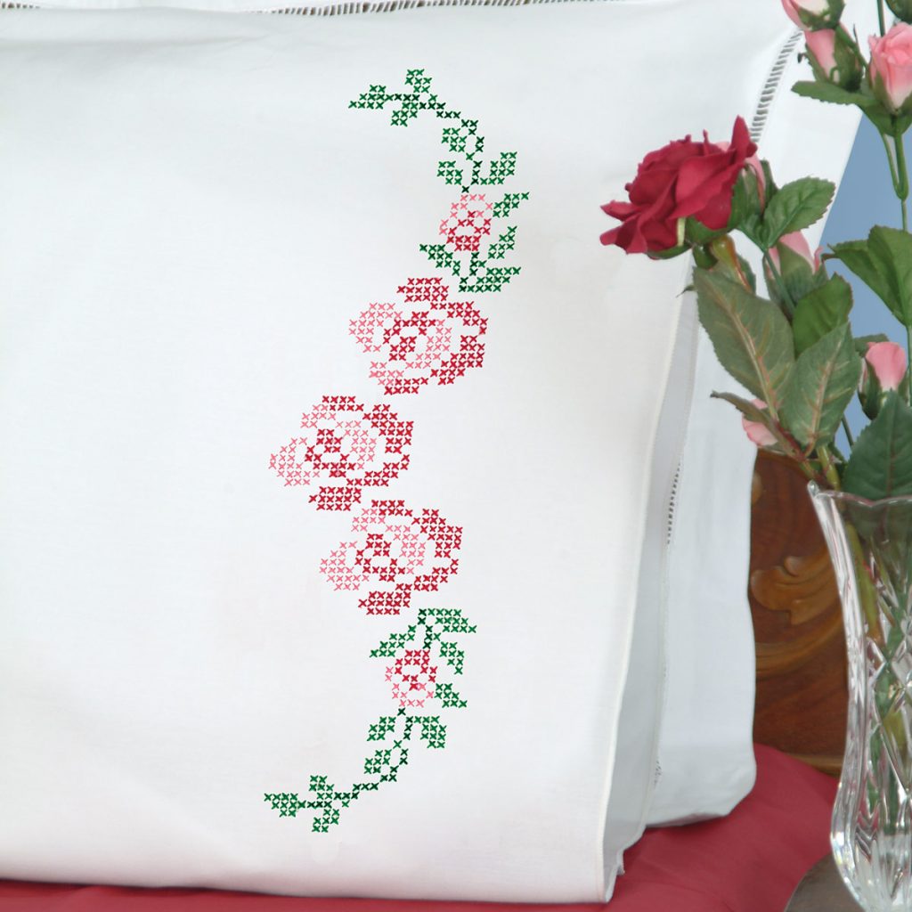 XX Rose Vine Pillowcases - Jack Dempsey Needle Art