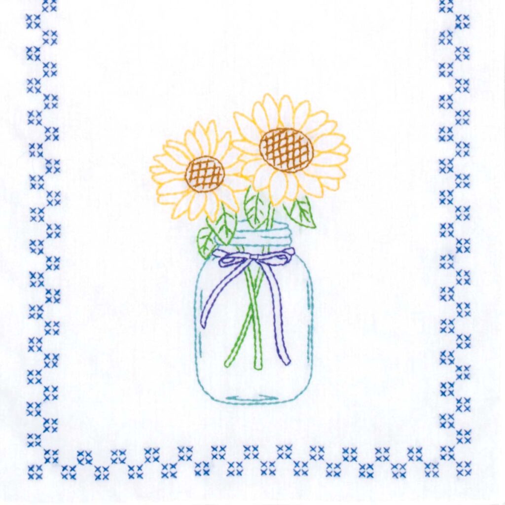 Sunflowers in Mason Jar Table Runner - Jack Dempsey Needle Art